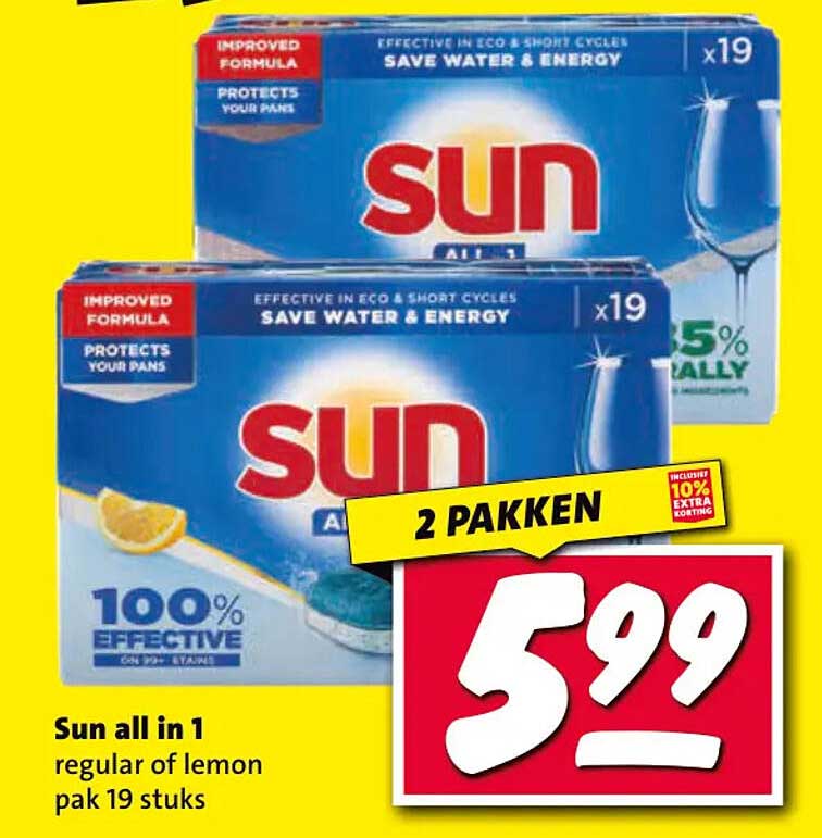 Sun All In 1 Regular Of Lemon Pak 19 Stuks 2 Pakken Aanbieding bij ...