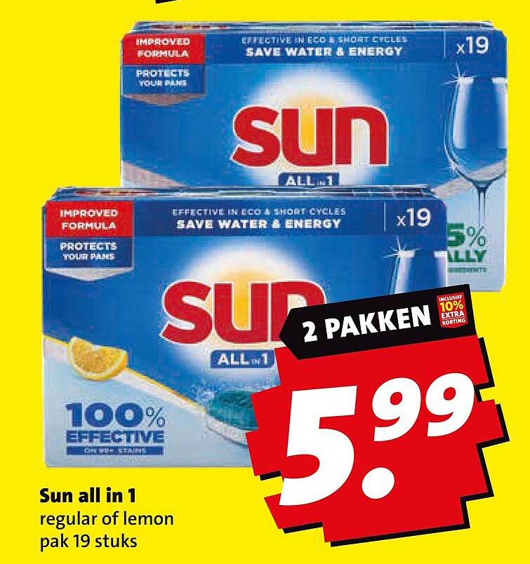 Sun All In 1 Regular Of Lemon Pak 19 Stuks 2 Pakken Aanbieding bij ...