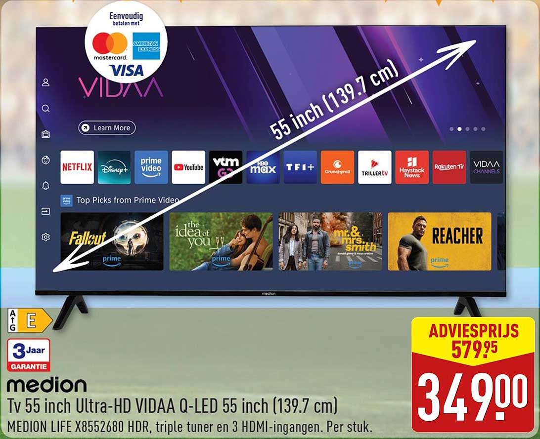 Medion Tv 55 Inch Ultra-Hd Vidaa Q-Led Aanbieding bij ALDI - FolderFeest.nl
