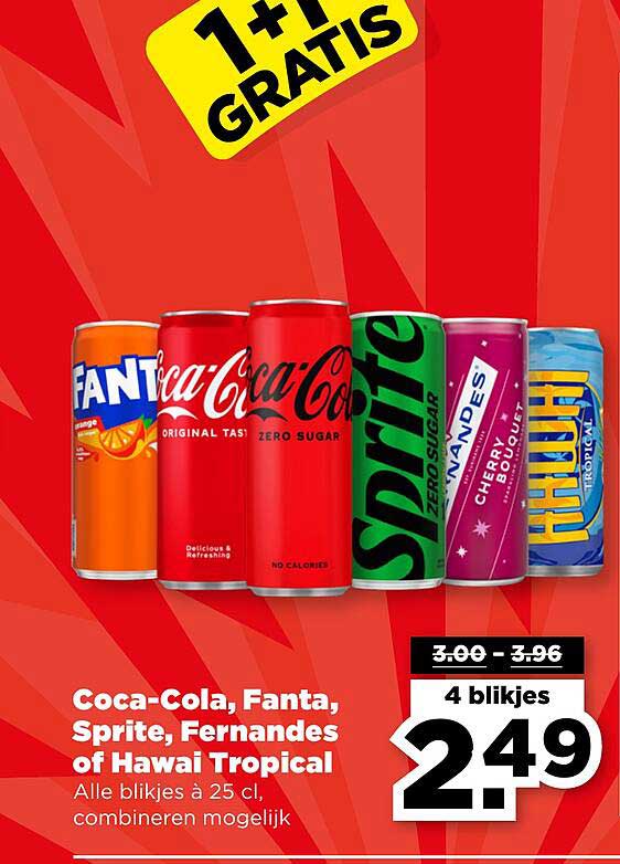 Coca-Cola, Fanta, Sprite, Fernandes Of Hawai Tropical aanbieding bij PLUS