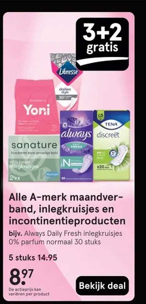 Alle A-Merk Maandverband, Inlegkruisjes En Incontinentieproducten Bijv ...