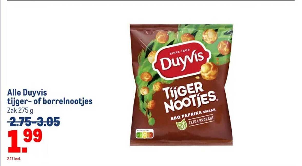 Duyvis Tijger- Of Borrelnootjes Alle Varianten Zak 275 Gram Aanbieding ...
