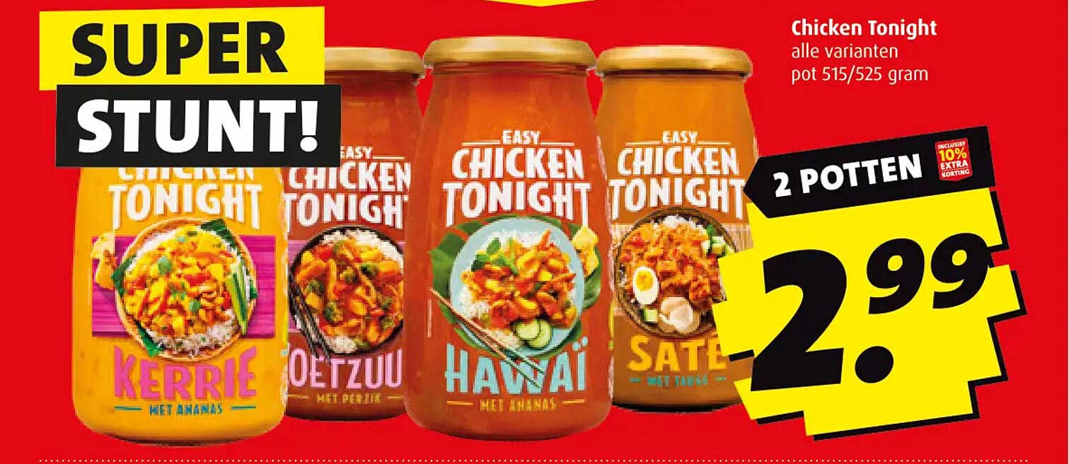 Chicken Tonight Alle Varianten Pot 515/525 Gram Aanbieding bij Boni - FolderFeest.nl