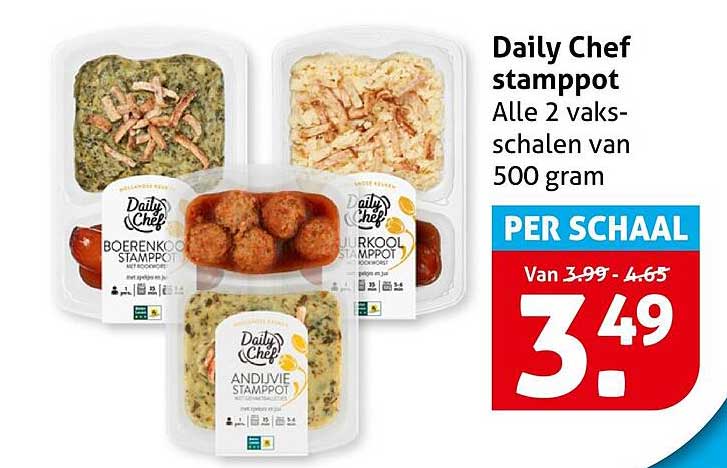 Daily Chef Stamppot Alle 2 Vaks-Schalen Van 500 Gram Aanbieding bij ...