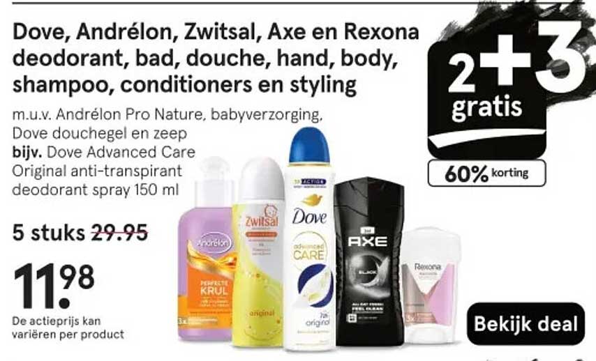 Dove, Zwitsal, Axe En Rexona Deodorant, Bad En Douche Aanbieding bij Etos - FolderFeest.nl