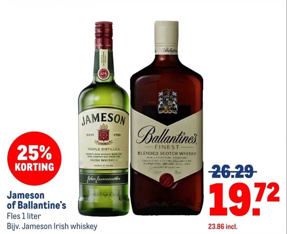 Jameson Of Ballantine's Fles 1 Liter Aanbieding bij Makro - FolderFeest.nl
