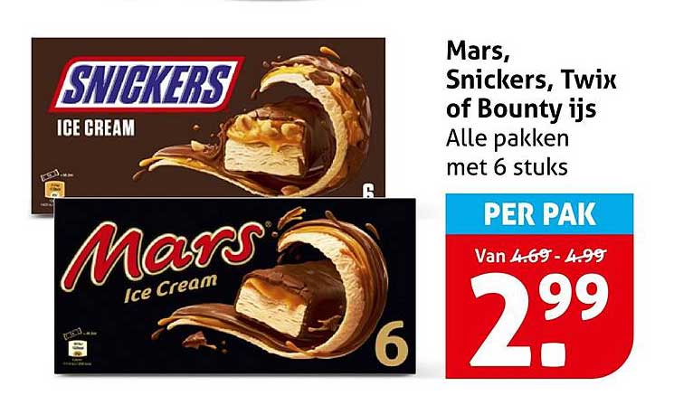 Mars, Snickers, Twix Of Bounty Ijs - Alle Pakken Met 6 Stuks Aanbieding ...