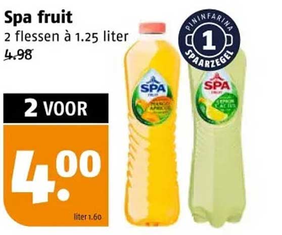 Spa Fruit 2 Flessen À 1.25 Liter Aanbieding bij Poiesz - FolderFeest.nl