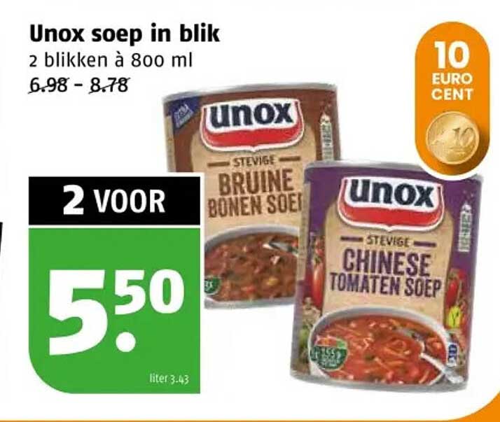 Unox Soep In Blik 2 Blikken À 800 Ml Aanbieding bij Poiesz - FolderFeest.nl