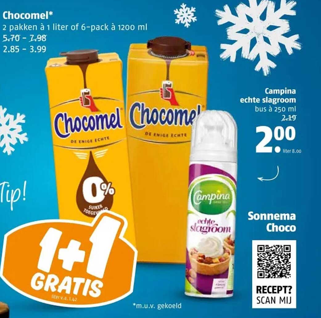 Chocomel* 2 Pakken À 1 Liter Of 6-Pack À 1200 Ml Aanbieding bij Poiesz ...