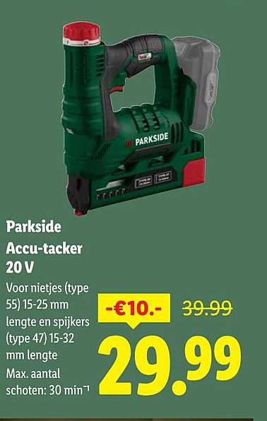 Parkside Accu-Tacker 20 V Aanbieding bij Lidl - FolderFeest.nl