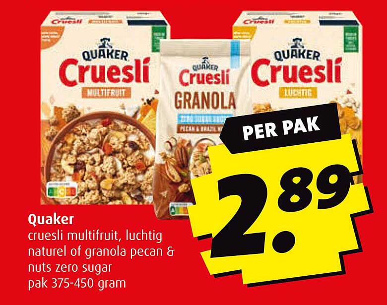 Quaker Cruesli Multifruit, Luchtig Naturel Of Granola Pecan & Nuts Zero ...