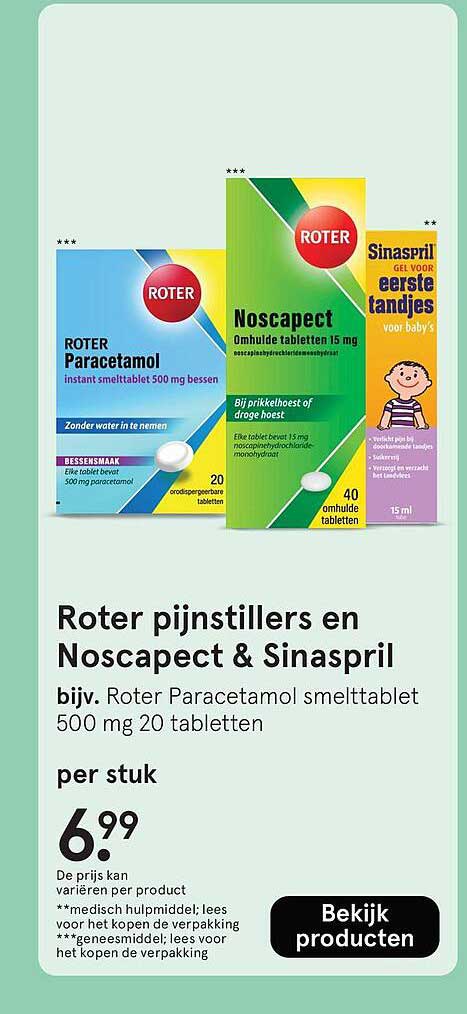 Roter Pijnstillers En Noscapect & Sinaspril Bijv. Roter Paracetamol ...