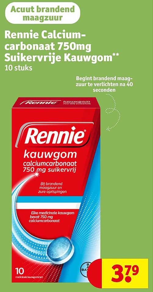 Rennie Calciumcarbonaat 750Mg Suikervrije Kauwgom aanbieding bij Kruidvat
