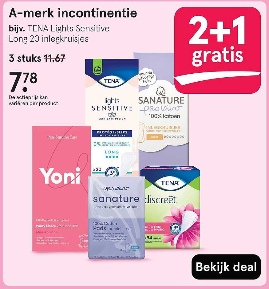 A-Merk Incontinentie Bijv. Tena Lights Sensitive Long 20 Inlegkruisjes ...