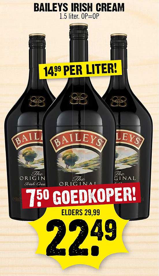 Baileys Irish Cream 1.5 Liter. Op=Op Aanbieding bij Dirk - FolderFeest.nl