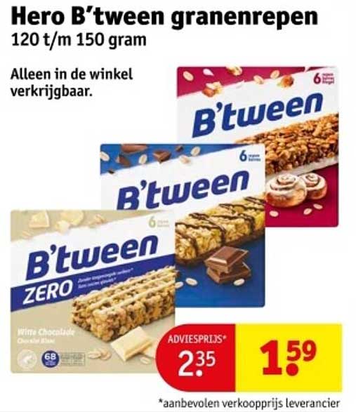 Hero B’tween Granenrepen 120 T/M 150 Gram Aanbieding bij Kruidvat ...
