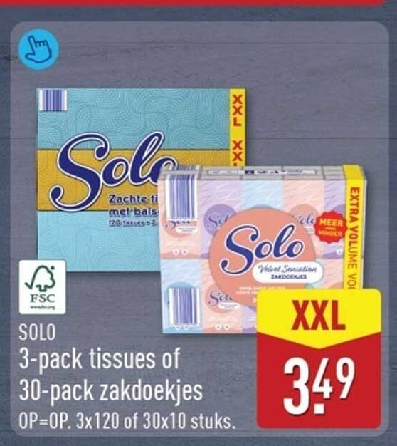 Solo 3-Pack Tissues Of 30-Pack Zakdoekjes Aanbieding bij ALDI ...