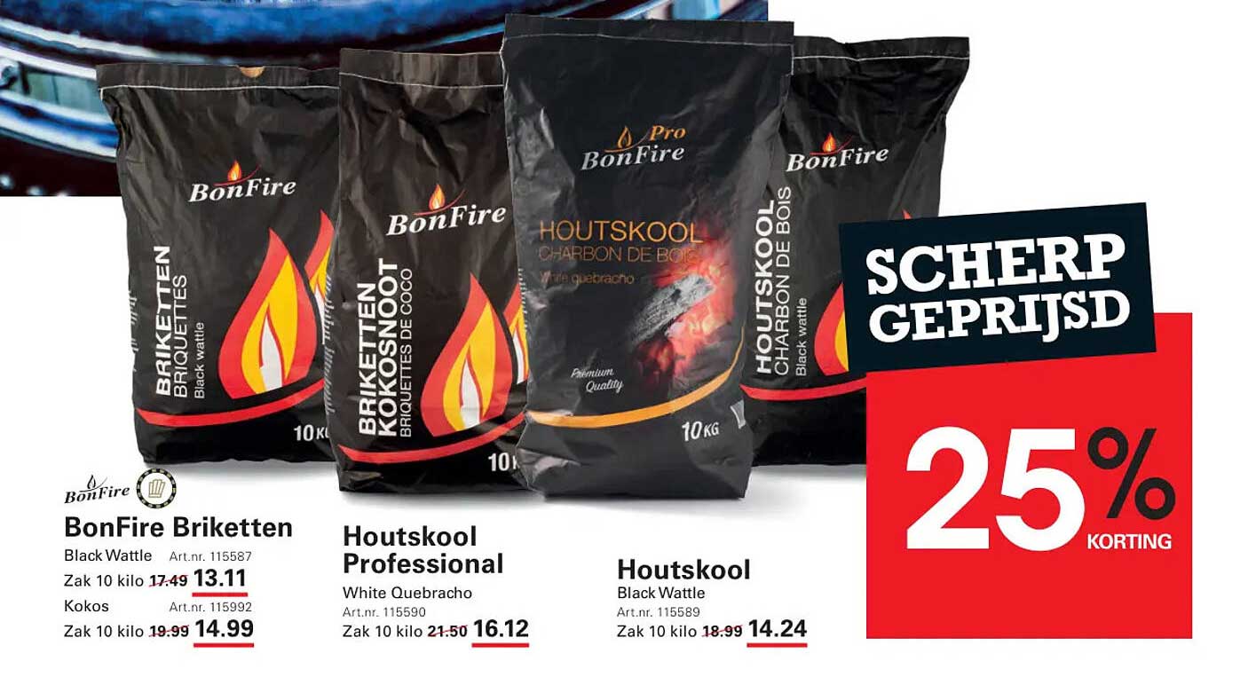 Bonfire Briketten En Houtskool Met 25% Korting Aanbieding bij Sligro ...
