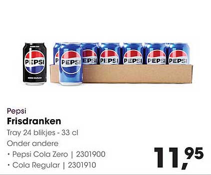 Pepsi Frisdranken Tray 24 Blikjes - 33 Cl aanbieding bij HANOS