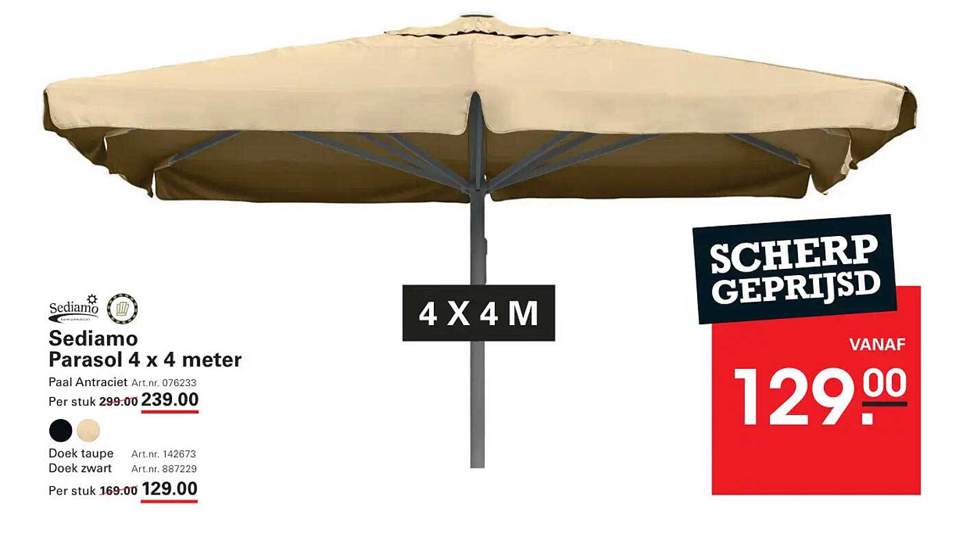 Sediamo Parasol 4 X 4 Meter aanbieding bij Sligro