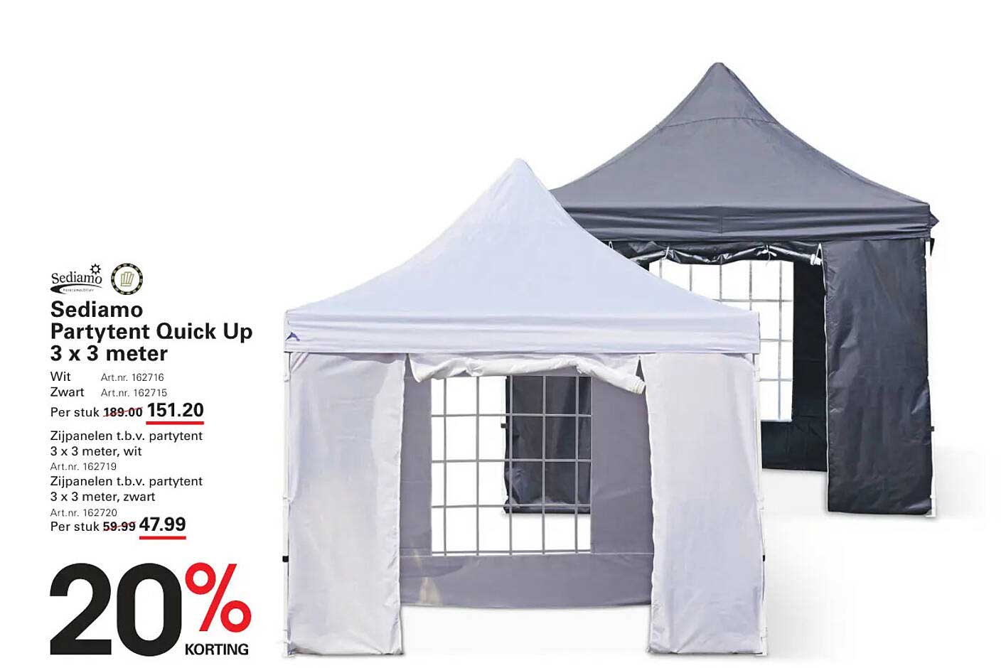 Sediamo Partytent Quick Up 3 X 3 Meter aanbieding bij Sligro