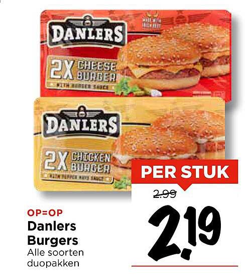 Danlers Burgers Alle Soorten Duopakken aanbieding bij Vomar
