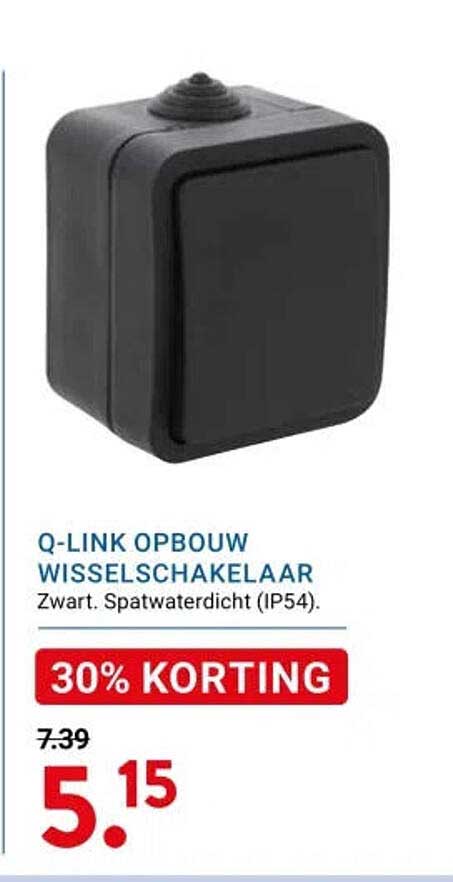Q-Link Opbouw Serieschakelaar Zwart. Spatwaterdicht (Ip54). 30% Korting ...