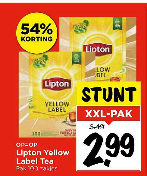Lipton Yellow Label Tea Pak 100 Zakjes Aanbieding bij Vomar ...