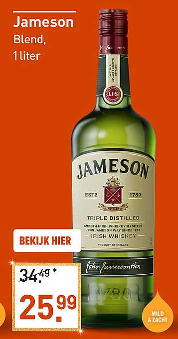 Jameson Blend, 1 Liter Aanbieding bij Gall & Gall - FolderFeest.nl