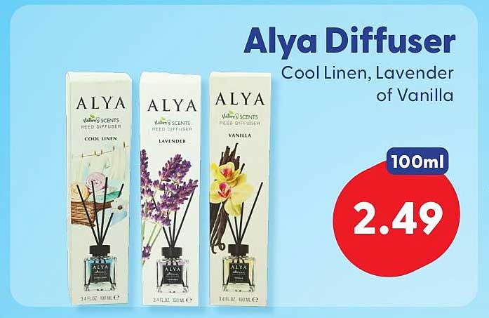Alya Diffuser Cool Linen, Lavender Of Vanilla Aanbieding bij Die Grenze ...