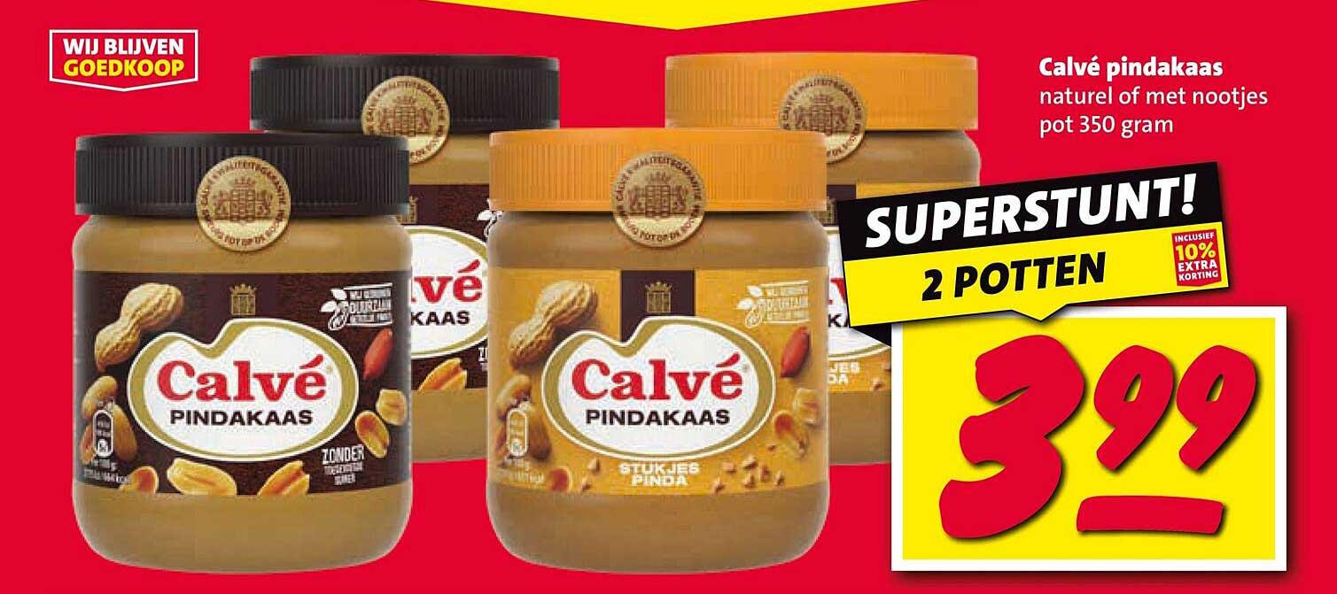 Calvé Pindakaas Naturel Of Met Nootjes Pot 350 Gram Aanbieding bij ...