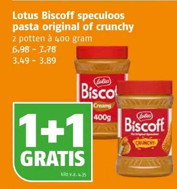 Lotus Biscoff Speculoos Pasta Original Of Crunchy Aanbieding bij Poiesz ...