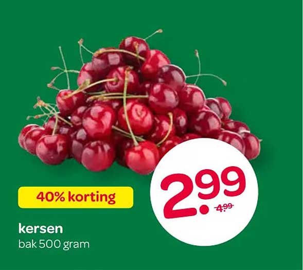 Kersen Bak 500 Gram -40% Aanbieding bij Jumbo - FolderFeest.nl