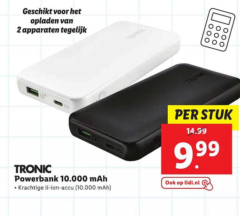 Tronic Powerbank 10.000 Mah Aanbieding bij Lidl - FolderFeest.nl