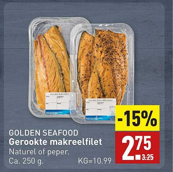 Golden Seafood Gerookte Makreelfilet Aanbieding bij ALDI - FolderFeest.nl