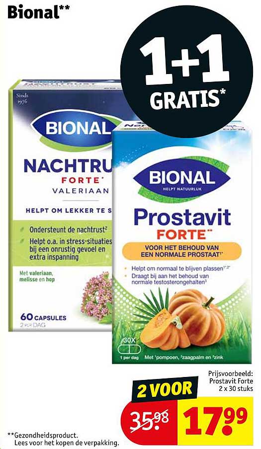 Bional Nachtrust Forte Valeriaan En Prostavit Forte aanbieding bij Kruidvat