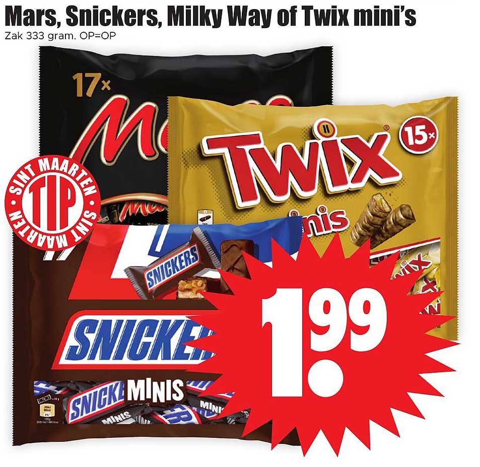 Mars, Snickers, Milky Way Of Twix Mini's aanbieding bij Dirk