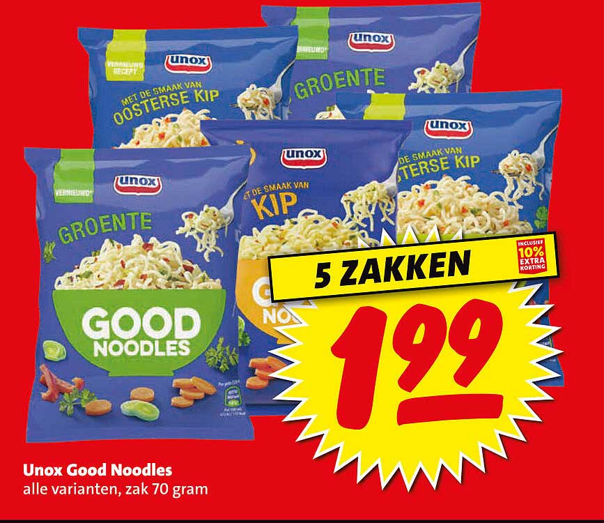 Unox Good Noodles Alle Varianten, Zak 70 Gram Aanbieding bij Boni ...