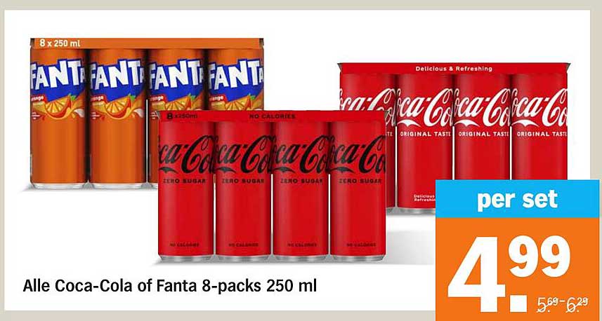 Alle Coca-Cola Of Fanta 8-Packs 250 Ml aanbieding bij Albert Heijn
