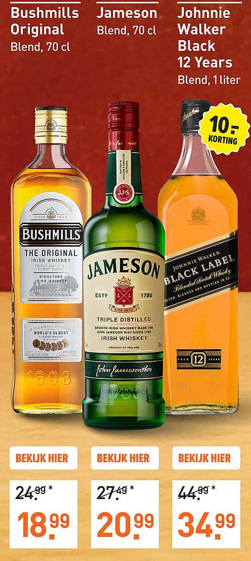 Bushmills Original Jameson Johnnie Walker Black 12 Years aanbieding bij ...