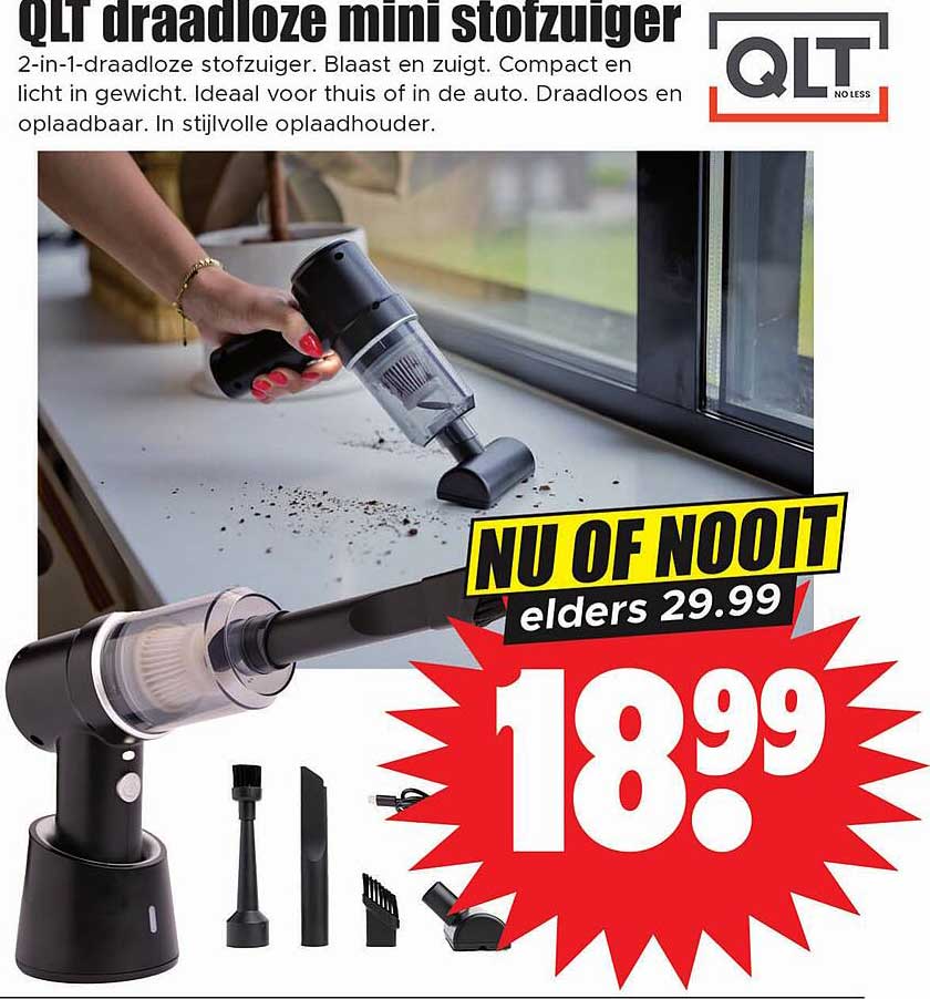 Qlt Draadloze Mini Stofzuiger aanbieding bij Dirk