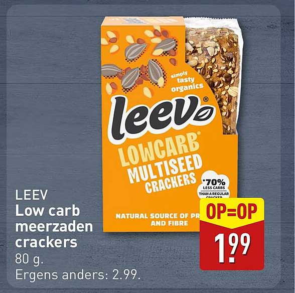 Leev Low Carb Meerzaden Crackers 80 G. aanbieding bij ALDI
