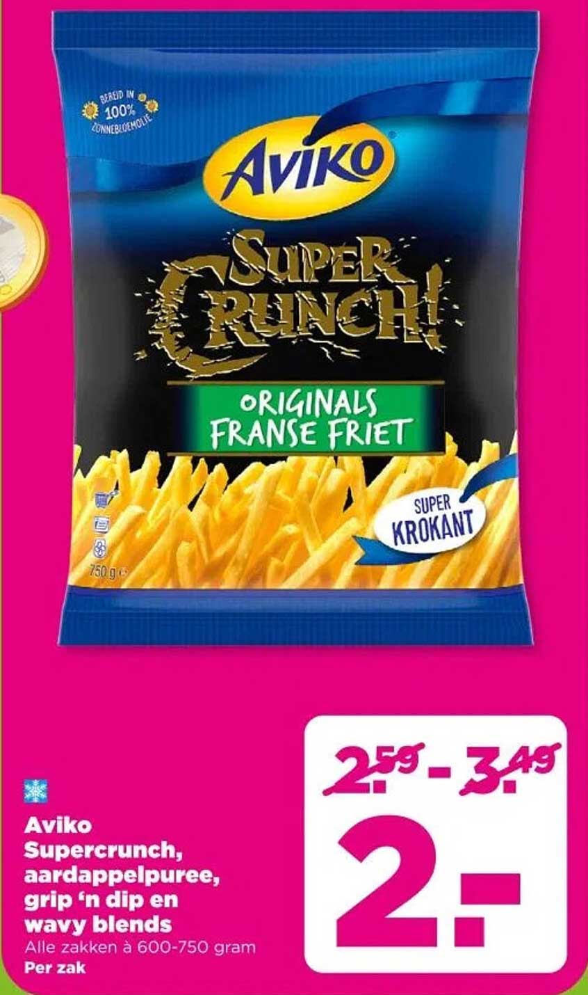 Aviko Supercrunch, Aardappelpuree, Grip ‘N Dip En Wavy Blends ...
