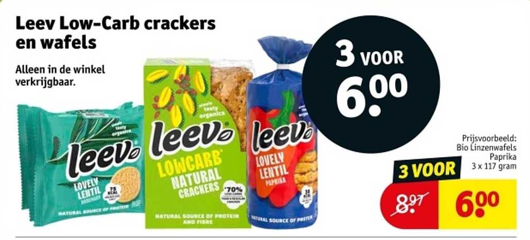 Leev Low-Carb Crackers En Wafels Aanbieding bij Kruidvat - FolderFeest.nl