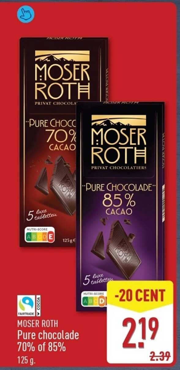 Moser Roth Pure Chocolade 70% Of 85% Aanbieding bij ALDI - FolderFeest.nl