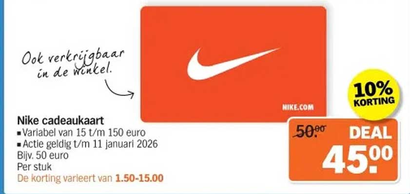 Nike Cadeaubkaart Aanbieding bij Albert Heijn - FolderFeest.nl