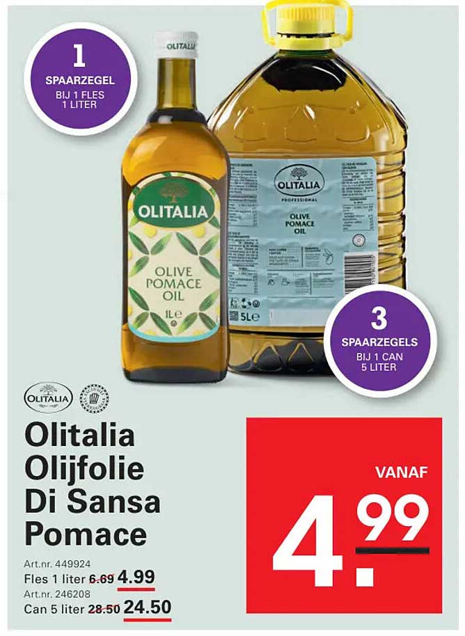 Olitalia Olijfolie Di Sans Pomace Aanbieding bij Sligro - FolderFeest.nl