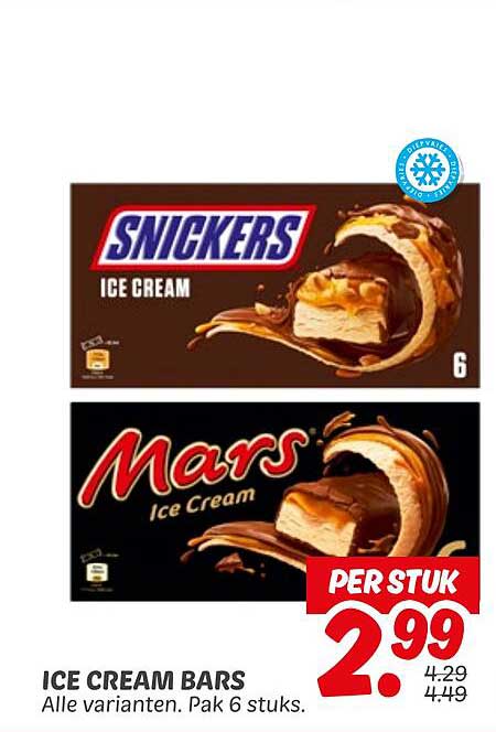 Ice Cream Bars - Snickers En Mars aanbieding bij Dekamarkt
