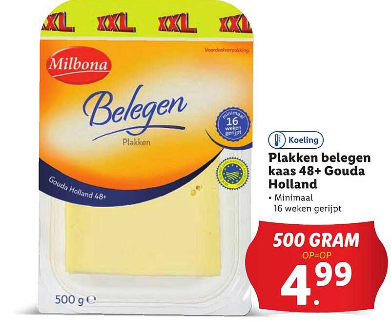 Plakken Belegen Kaas 48+ Gouda Holland Aanbieding bij Lidl - FolderFeest.nl